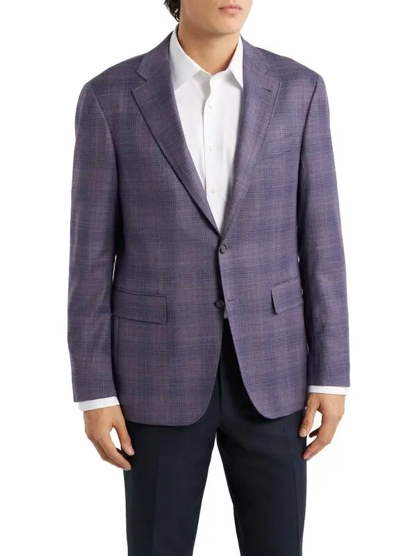 Canali Kei Trim Fit Mélange Plaid Wool Sport Coat - Purple