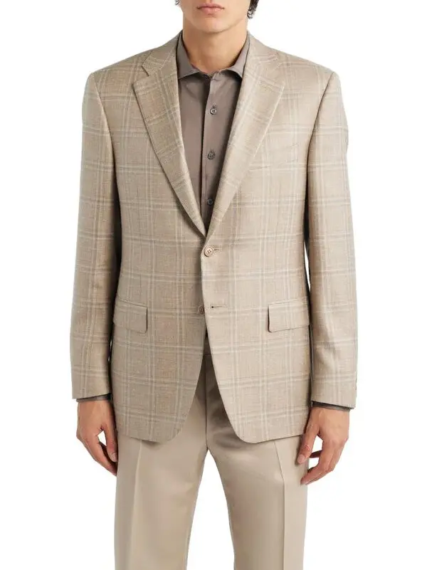 Canali Siena Regular Fit Shadow Check Wool Blend Sport Coat - Beige