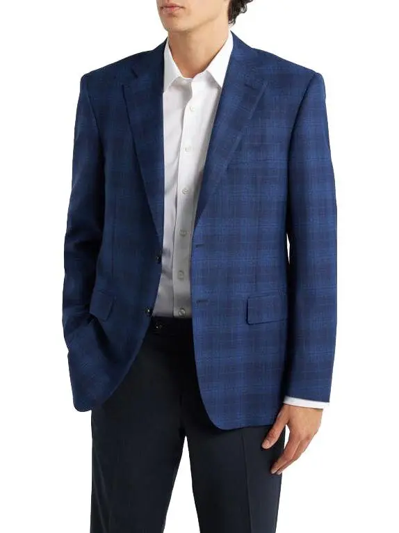 Canali Siena Regular Fit Plaid Wool Sport Coat - Dark Blue