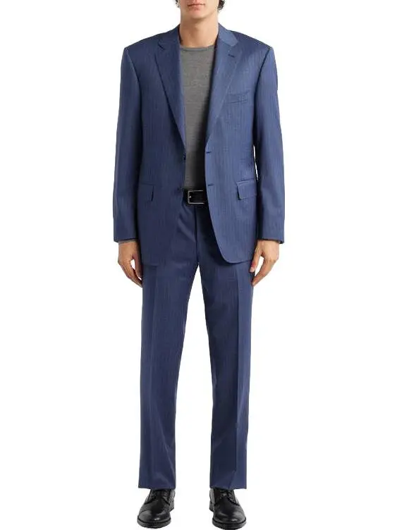 Canali Siena Regular Fit Pinstripe Blue Wool Suit - Medium Blue