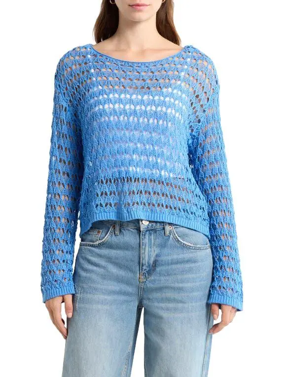 PACSUN Willa Cotton-blend Open Stitch Sweater - Blue