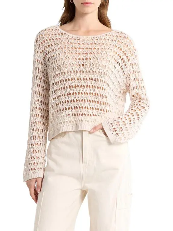 PACSUN Willa Cotton-blend Open Stitch Sweater - Ivory