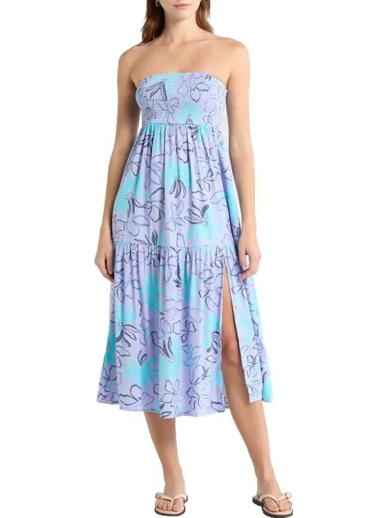 BILLABONG Tropical Daze Smocked Bodice Cotton Blend Midi Sundress - Twilight Blue