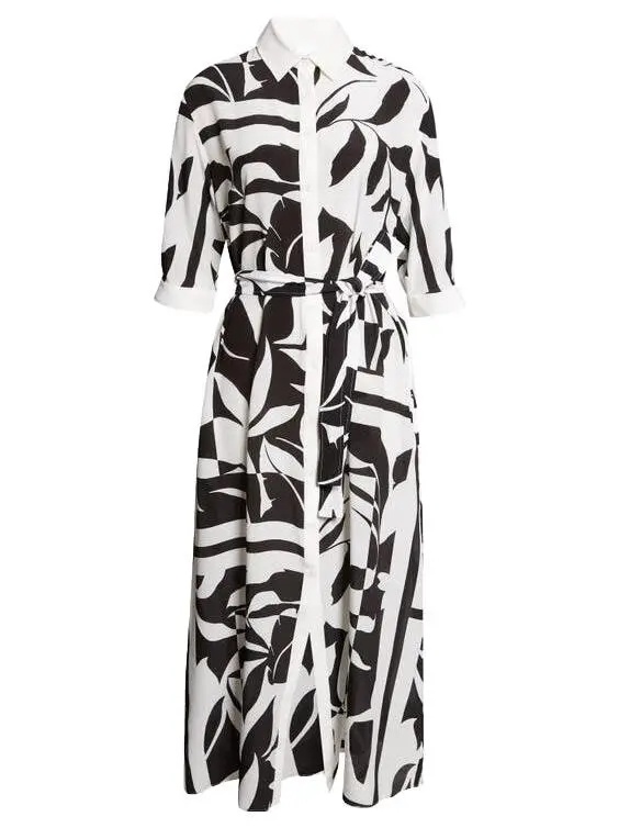 Max Mara Changio Floral Silk Midi Shirtdress - Black