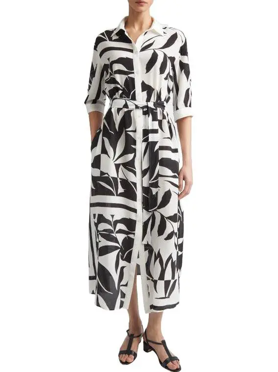 Max Mara Changio Floral Silk Midi Shirtdress - Black