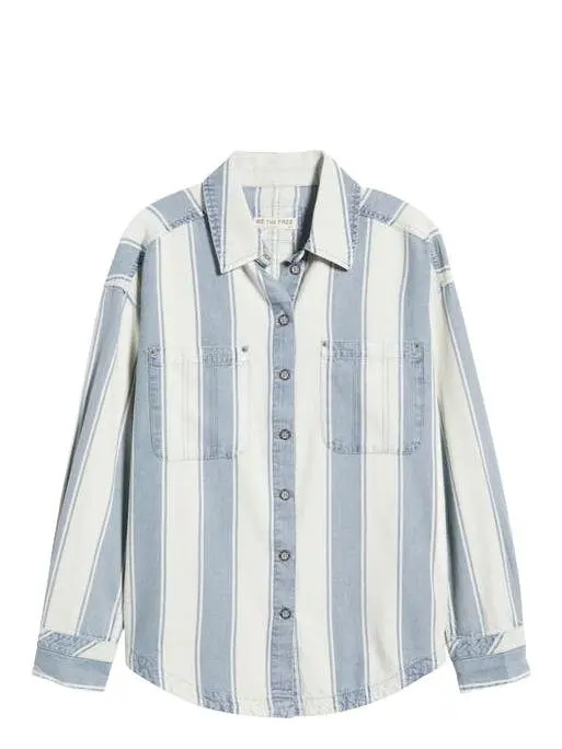 Free People Crossroads Stripe Button-up Shirt - Indigo Combo