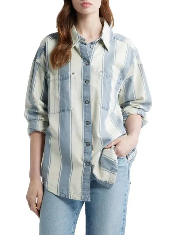 Free People Crossroads Stripe Button-up Shirt - Indigo Combo