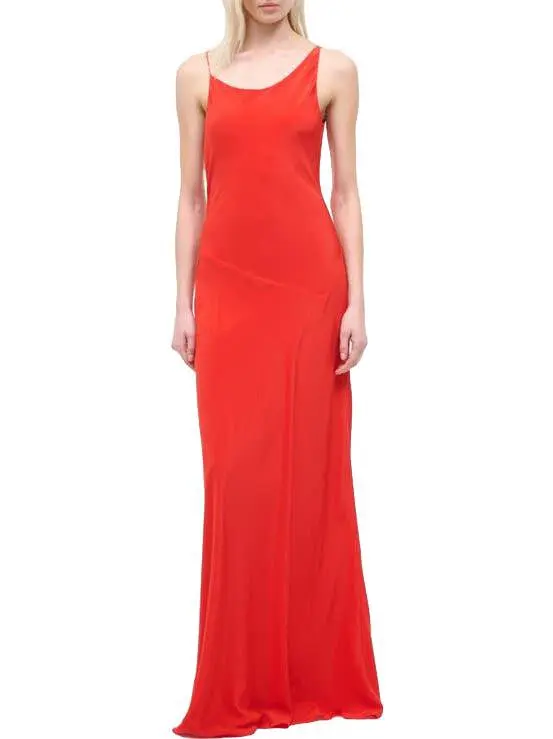 Staud Toluca Asymmetric Neck Silk Gown - Red Rose