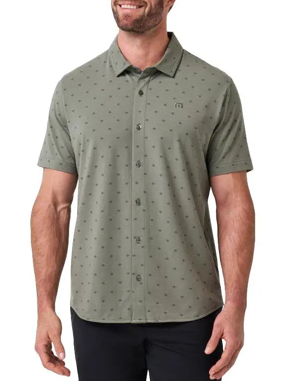 Travis Mathew Comfortknit Geo Short Sleeve Button-up Shirt - Dark Olive