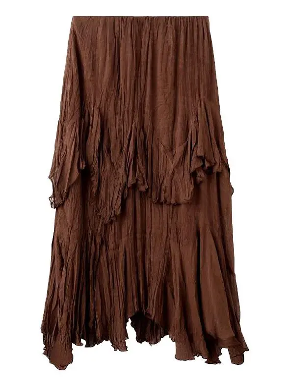 Mango Ruffled Chiffon Maxi Skirt - Brown