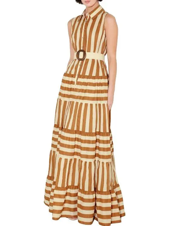 FREEMARKET Stripe Sleeveless Maxi Dress - Brown/beige