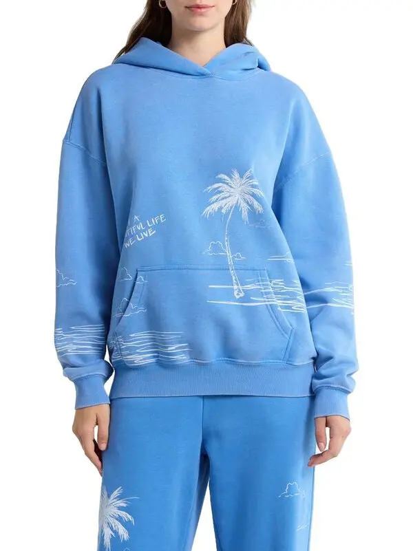 PACSUN A Beautiful Life Oversize Graphic Hoodie - Blue