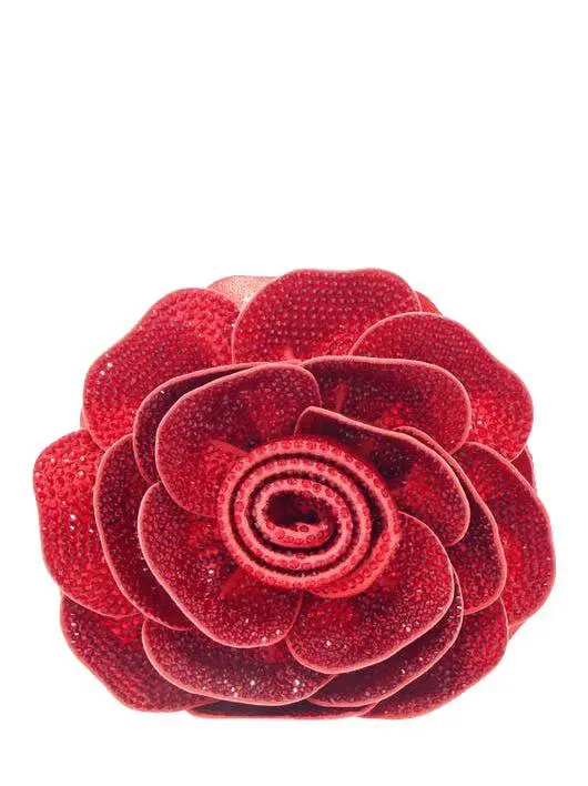 Judith Leiber Rose Crystal Clutch - Silver Red