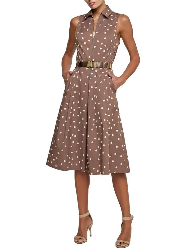 L'Agence Kylo Polka Dot Belted Shirt Dress - Cardamom/ecru Polka Dot