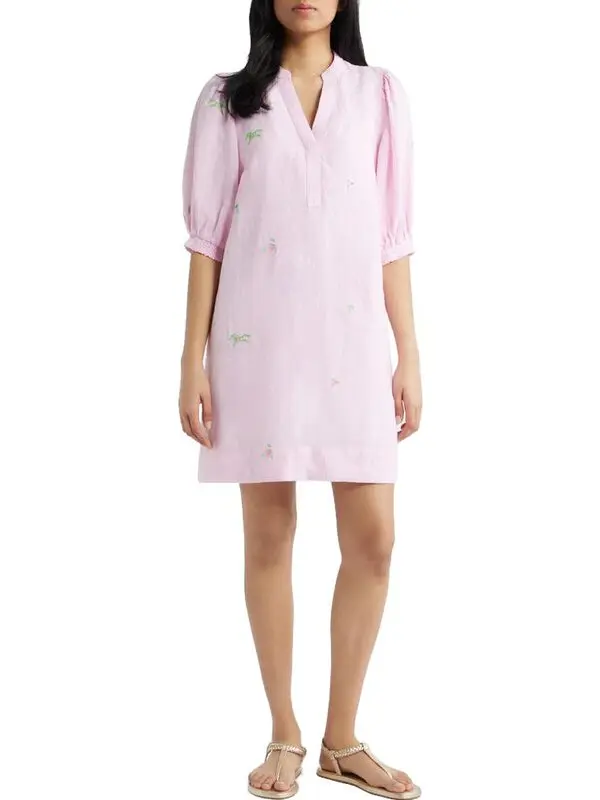 Lilly Pulitzer® Mialeigh Embroidered Linen Shift Dress - Pink Derby Ditsy