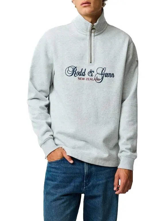 Rodd & Gunn Jubilee Embroidered Logo Cotton French Terry Quarter Zip Pullover - Ash