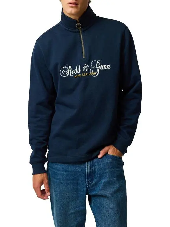 Rodd & Gunn Jubilee Embroidered Logo Cotton French Terry Quarter Zip Pullover - Eclipse