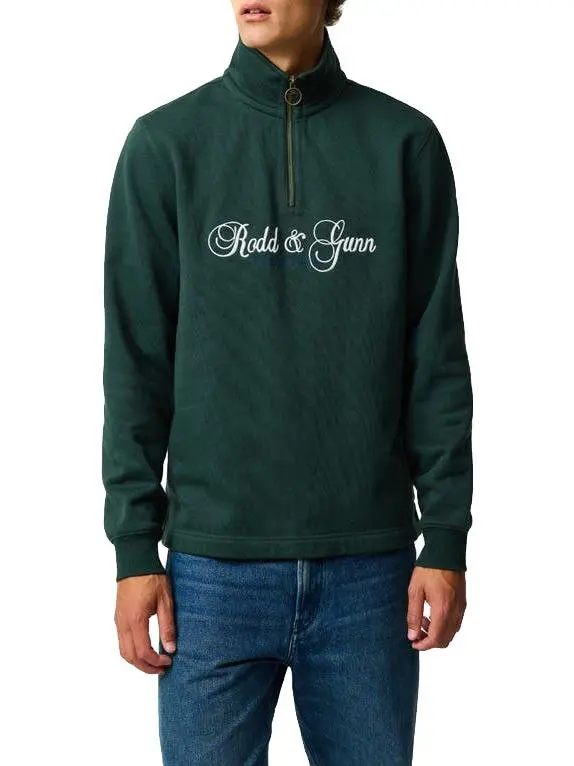 Rodd & Gunn Jubilee Embroidered Logo Cotton French Terry Quarter Zip Pullover - Forest