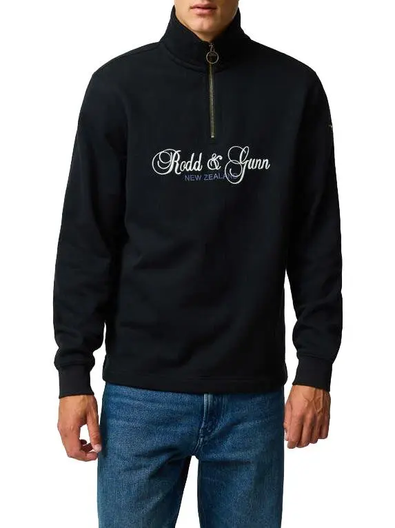 Rodd & Gunn Jubilee Embroidered Logo Cotton French Terry Quarter Zip Pullover - Onyx