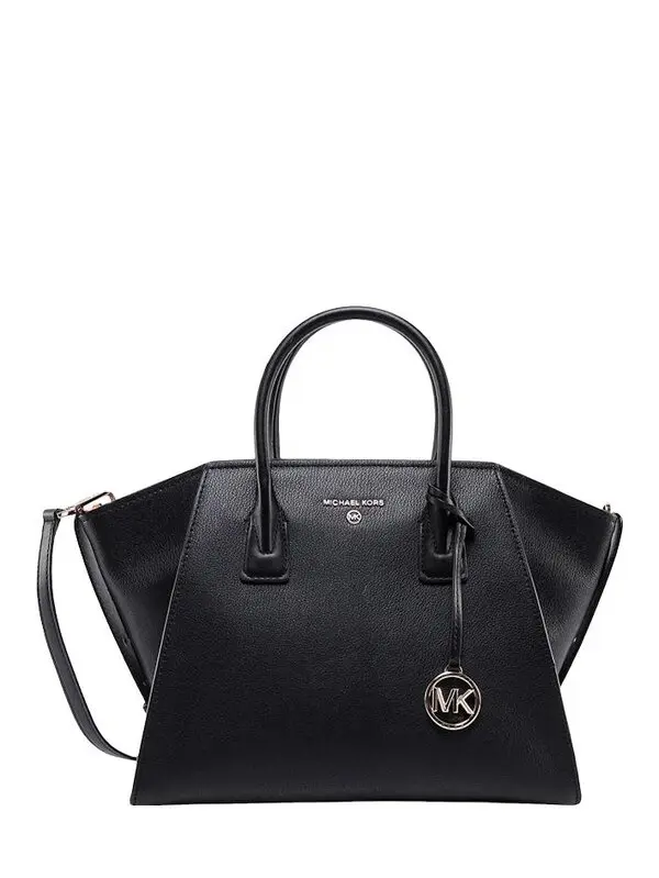 Michael Kors Leather Satchel With Logo - Black