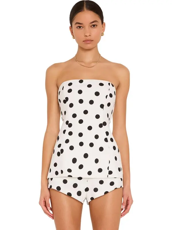 Amanda Uprichard Linda Strapless Polka Dot Top - White Black