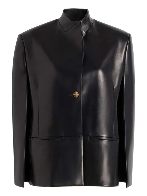Khaite Dolso Leather Cape Jacket - Black