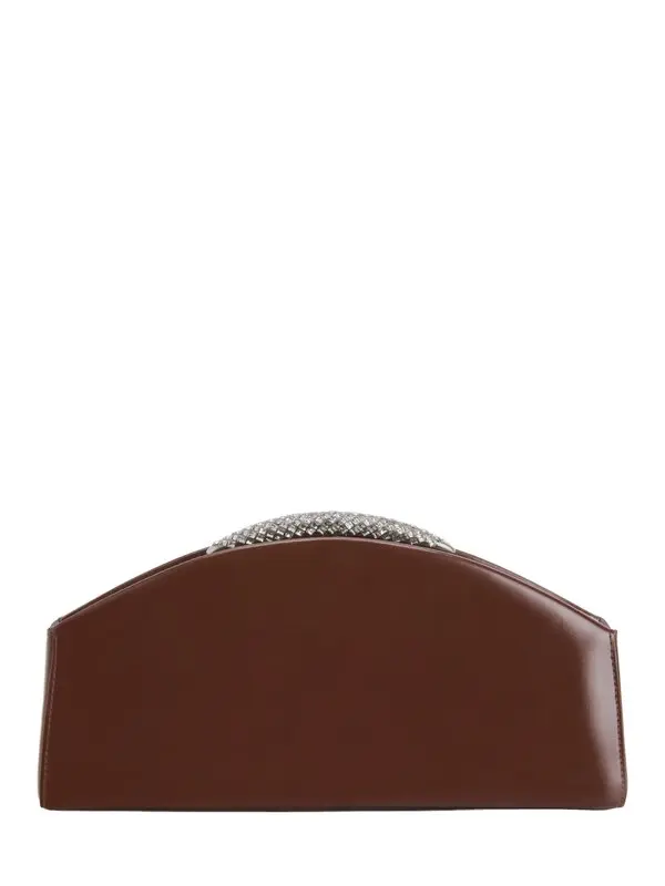 GIUSEPPE ZANOTTI Leather Clutch With Pavé Crystal Jewel Accessory - Brown