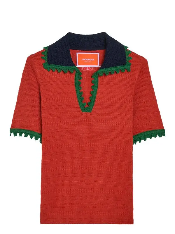 La DoubleJ Picket Textured Cotton-blend Polo Top - Red