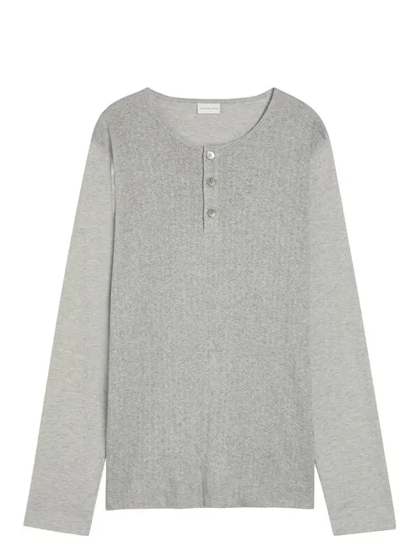 Dries Van Noten Hebton Henley Pointelle Cotton Top - Grey