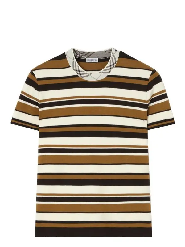 Burberry Striped Wool Blend T-shirt - Brown