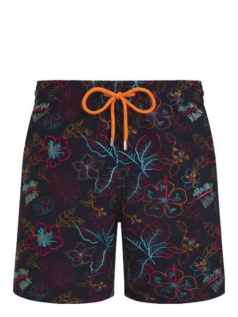 Vilebrequin Island Flowers Embroidered Swim Trunks Limited Edition - Blue