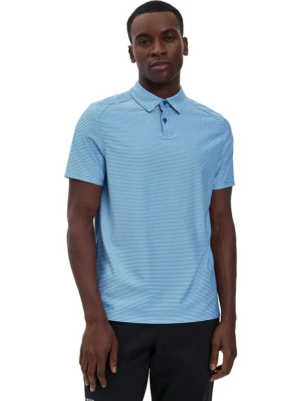 RHONE Slim Fit Commuter Polo - Bright Sapphire Double Stripe