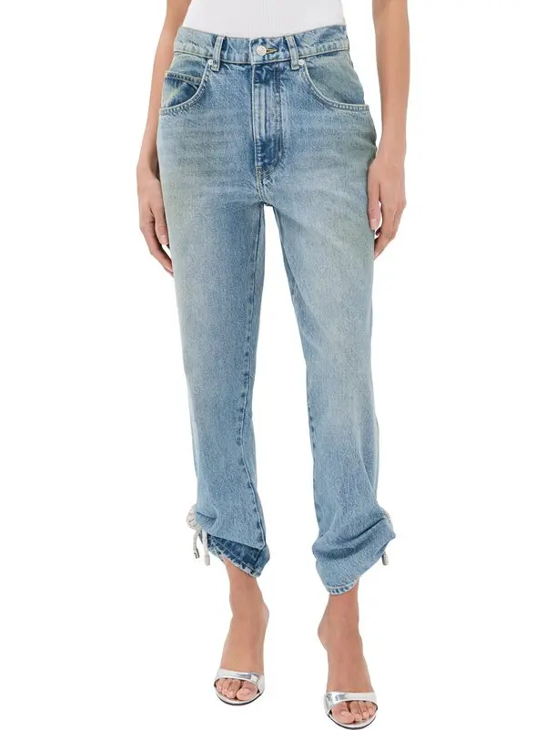 AREA Crystal Knot Denim Jeans - Medium Blue