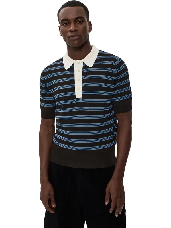 WALES BONNER X John Smedley Breeze Polo - Dark Brown/blue/ivory