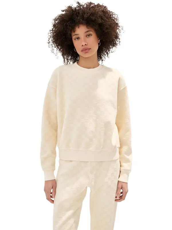 STATE & LAKE Nikki Checkered Knit Sweatshirt - Ivory