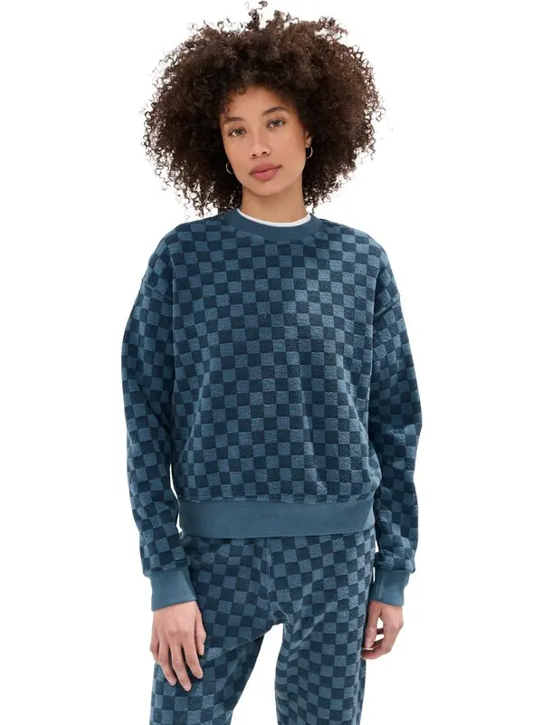 STATE & LAKE Nikki Checkered Knit Sweatshirt - Navy