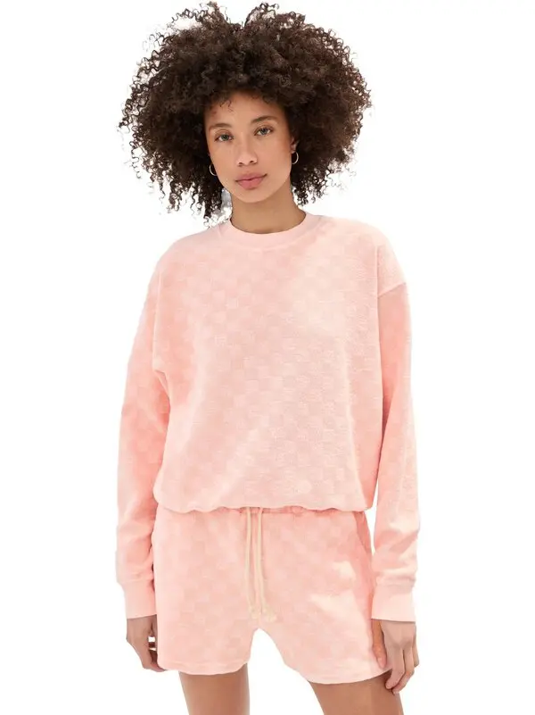 STATE & LAKE Nikki Checkered Knit Sweatshirt - Pink