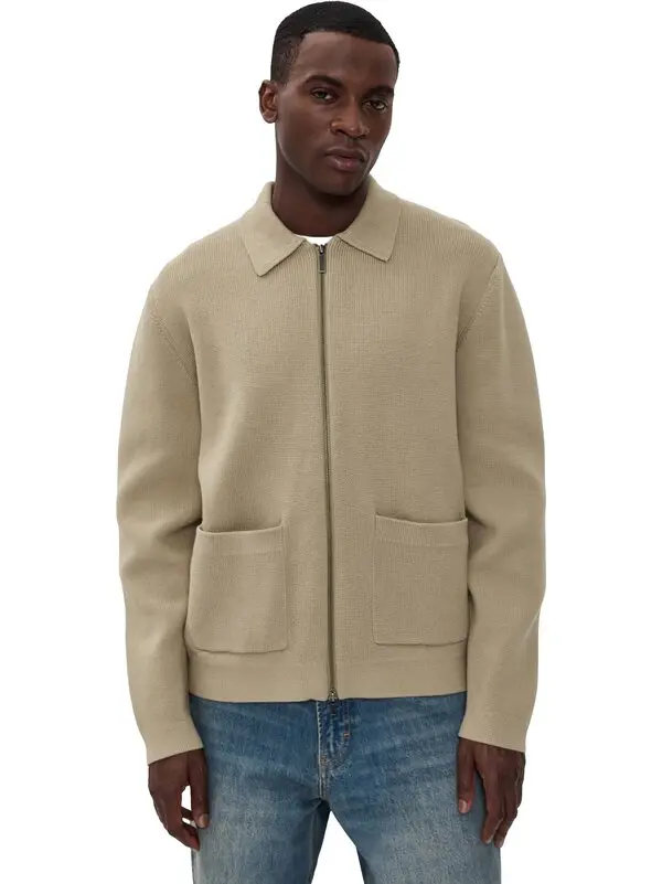 LES DEUX Fischer Cotton Milano Zip Jacket - Dark Sand