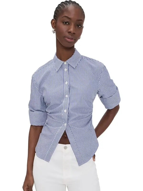 Tanya Taylor Winslet Striped Poplin Top - Blue/optic White