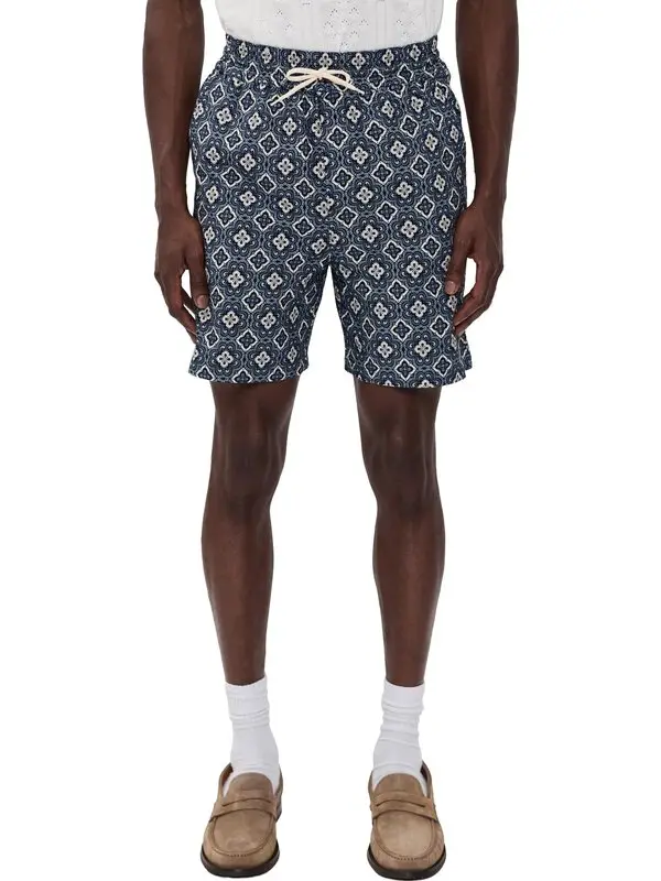 LES DEUX Printed Cotton Shorts - Blue Fog