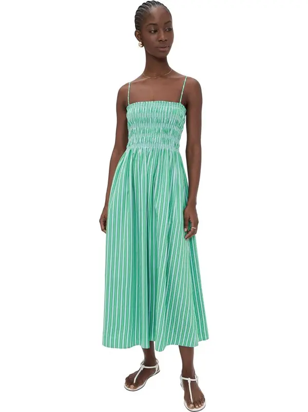 PISTOLA Bianca Stripe Twill Midi Dress - Green Blue Stripe