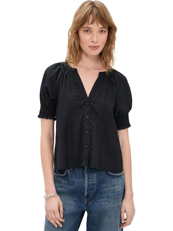 Alice + Olivia Thalia Puff Button Down Blouse - Black