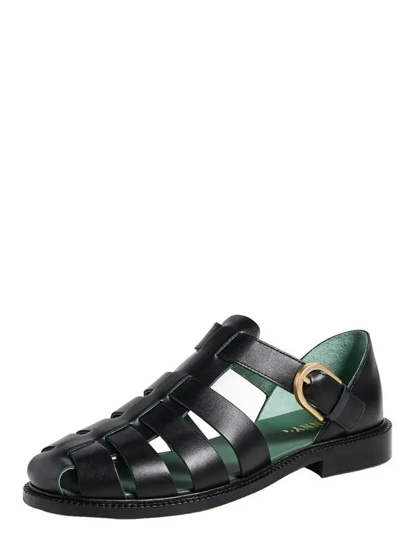 VINNY'S Leather Fisherman Sandals - Black Nappa