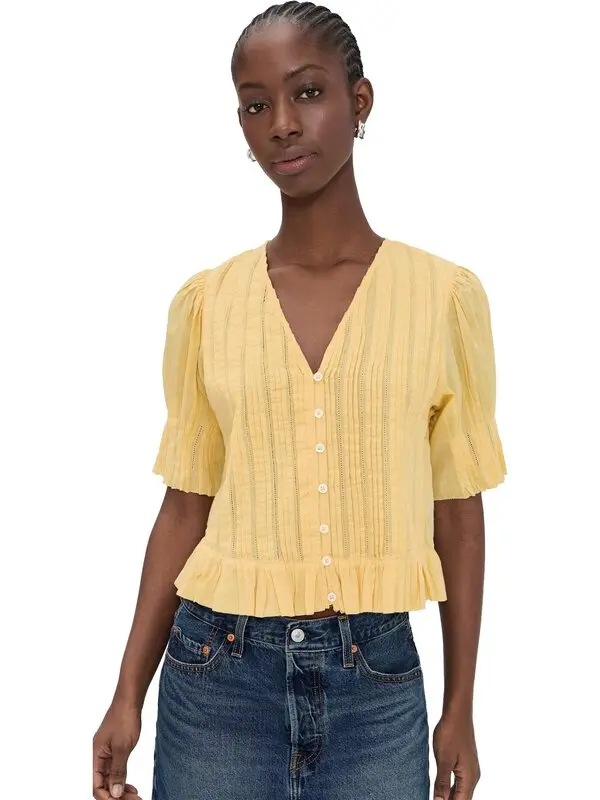 Sea Alberte Solid Bubble Sleeve Blouse - Yellow