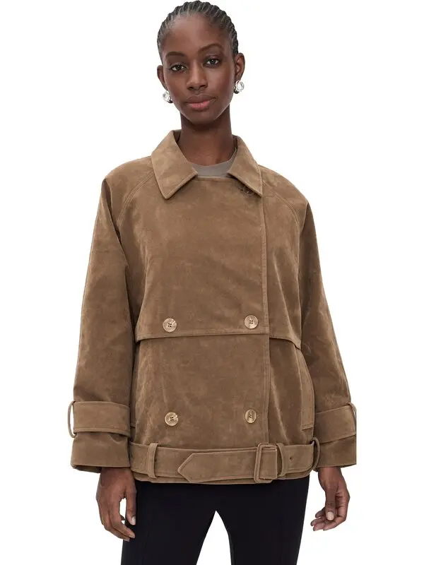 Apparis Gaia Sans Faux Suede Short Trench Coat - Saddle Brown
