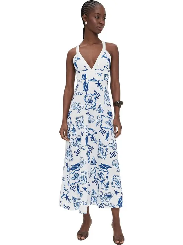 Minkpink Printed Maxi Dress With Adjustable Straps - Nautical Stamps