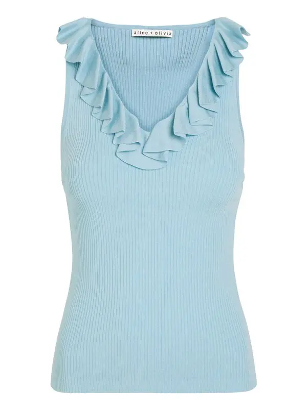 Alice + Olivia Marnie Ruffled Knit Top - Blue