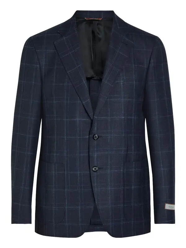 Canali Plaid Wool-blend Blazer - Navy