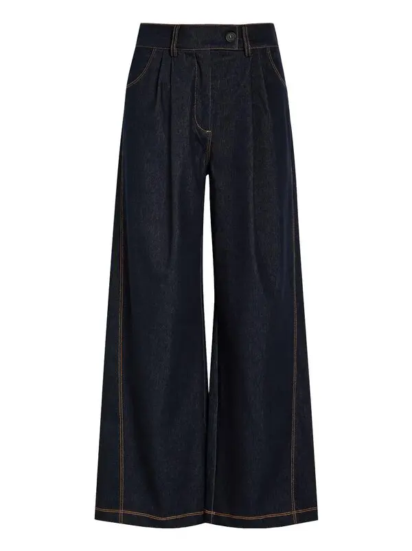 Max Mara Sarta Cotton-blend Wide-leg Trousers - Dark Blue