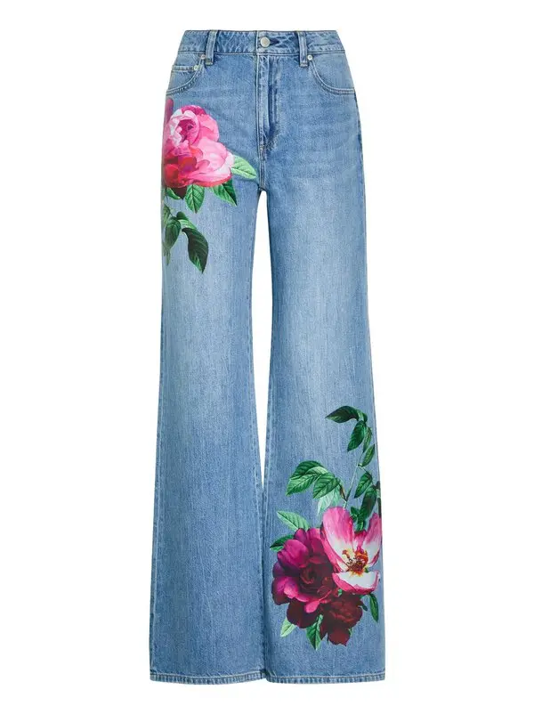 Alice + Olivia Floral-print Straight-leg Jeans - Blue